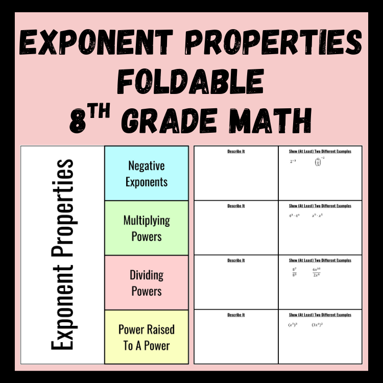 Properties of Exponents Foldable | 8th Grade Math - Amped Up Learning