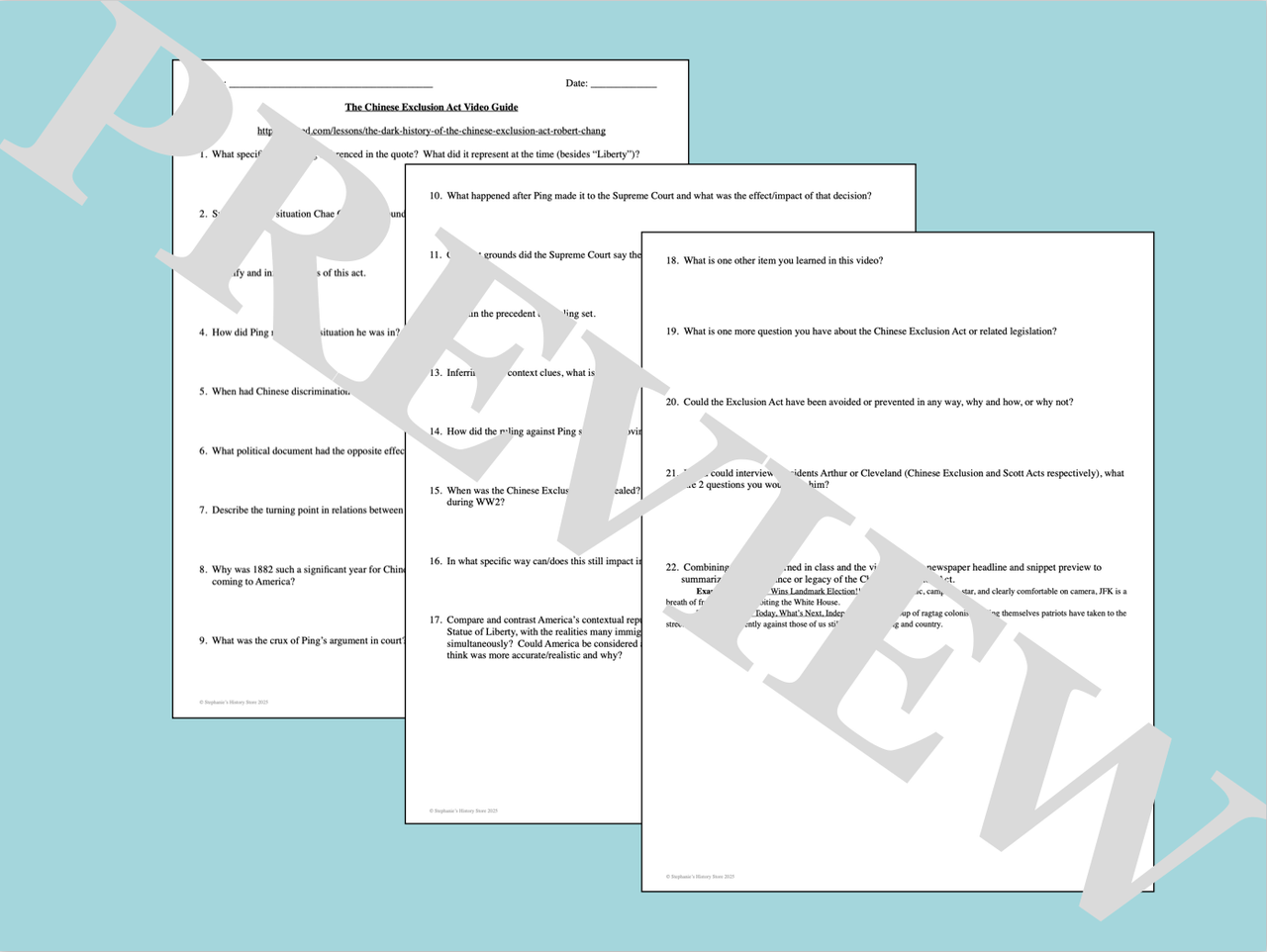 The Chinese Exclusion Act of 1882 Activity Video Guide Analysis