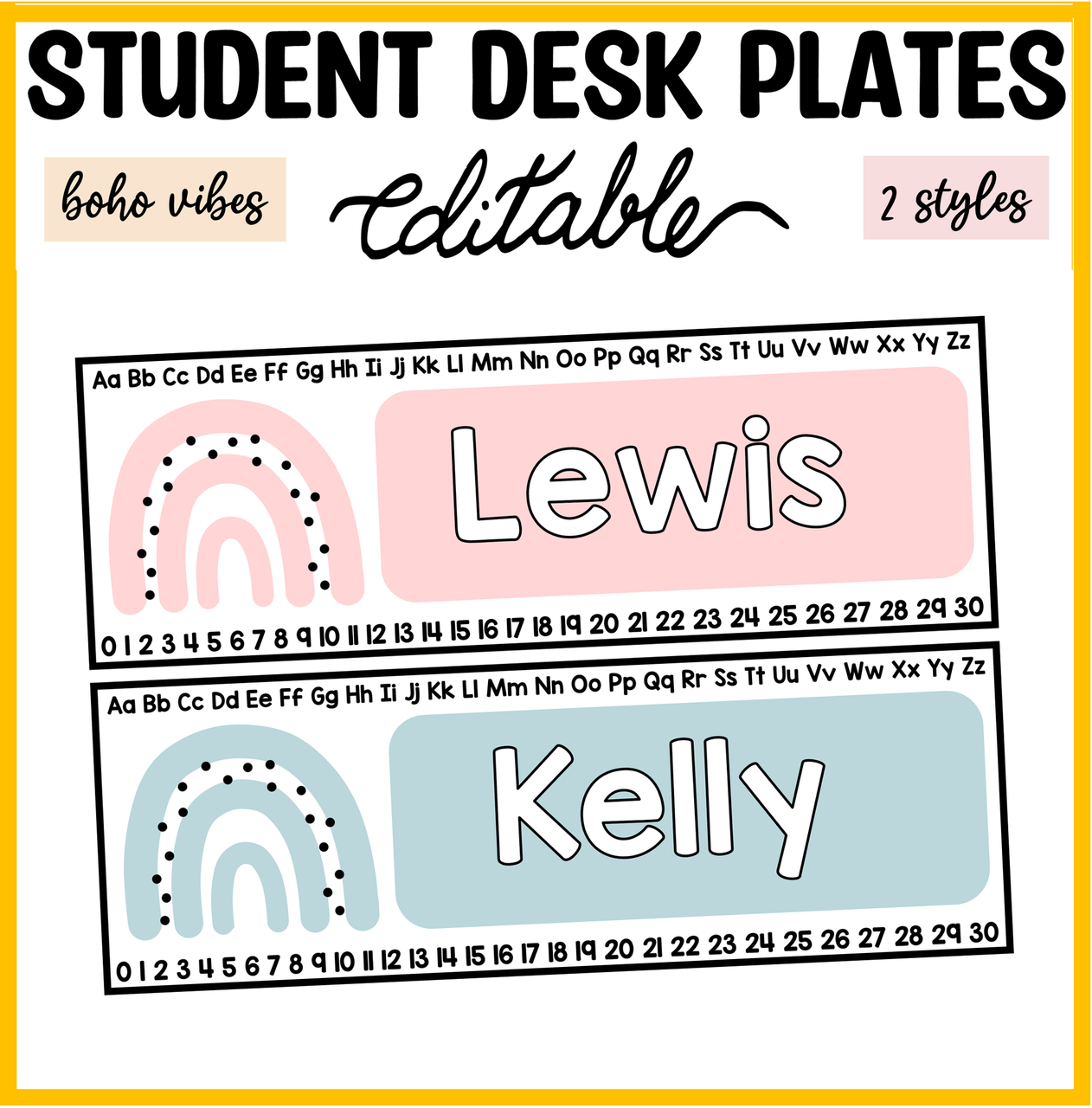 Rainbow Alphabets Student Desk Plates for Kindergarten, Grade 1 Desk ...