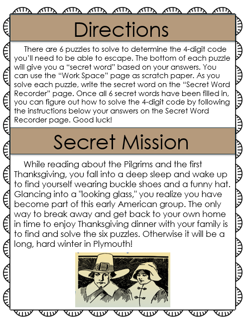 Escape from Plymouth Rock Printable Thanksgiving Escape Room - Amped Up ...