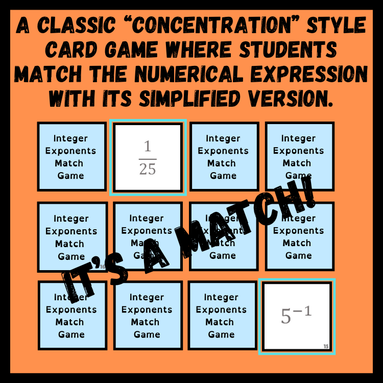 Integer Exponents Concentration Card Match Game | FREE 8th Grade Math ...
