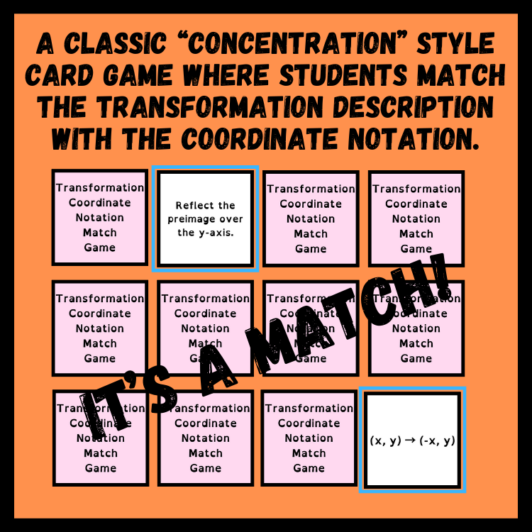 Transformation Coordinate Notation Card Match Game | 8th Grade Geometry ...