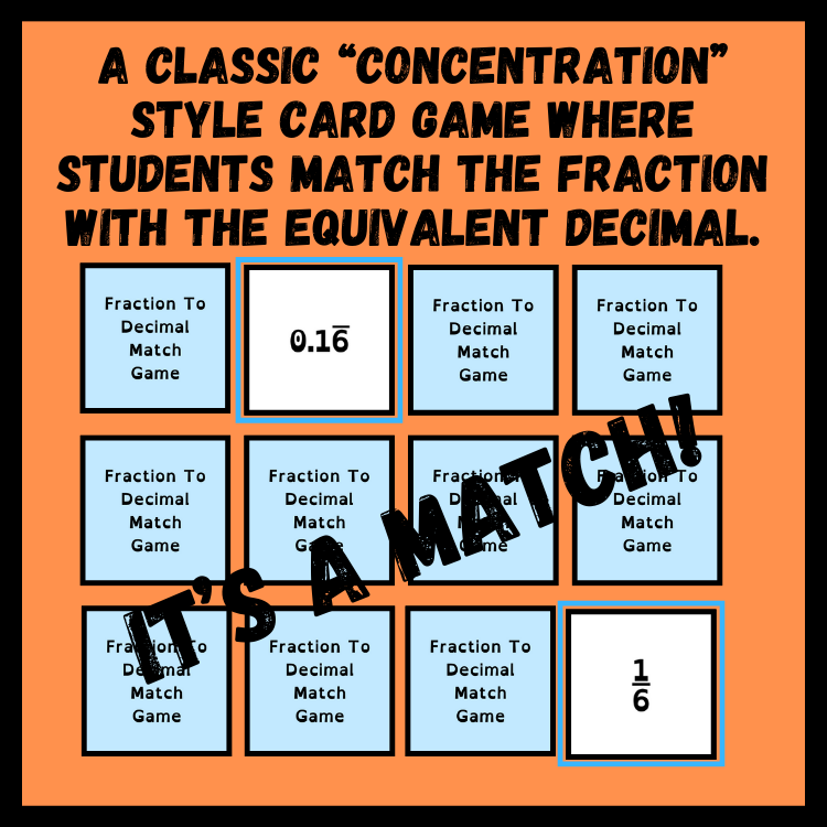 Fraction To Decimal Card Match Game | 8th Grade Math Activity - Amped ...