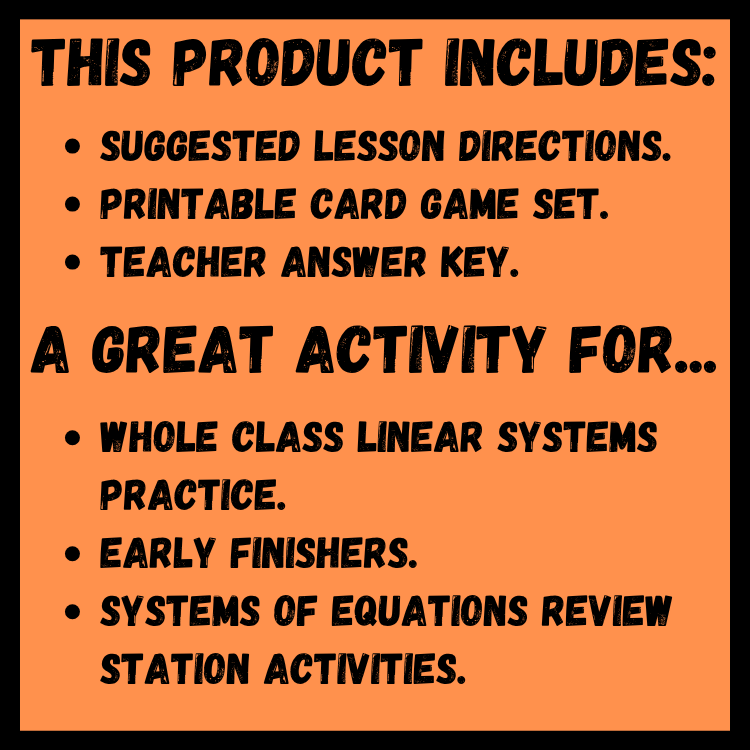 Graphing Systems Concentration Card Match Game | 8th Grade Math ...
