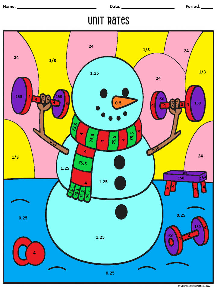 Holiday/Christmas Math Color by Number – Finding Unit Rates (Snowman in ...