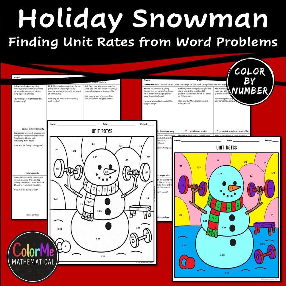 Holiday/Christmas Math Color by Number – Finding Unit Rates (Snowman in ...