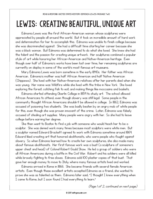 US History Paired Texts: Edmonia Lewis and Garrett Morgan - Amped Up ...
