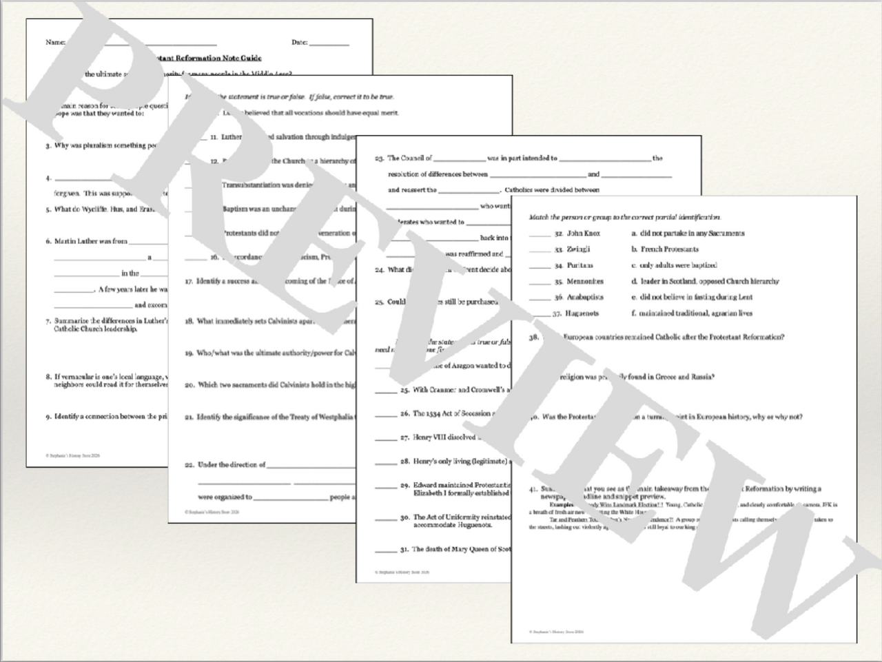 The Protestant Reformation PowerPoint and Note Guide