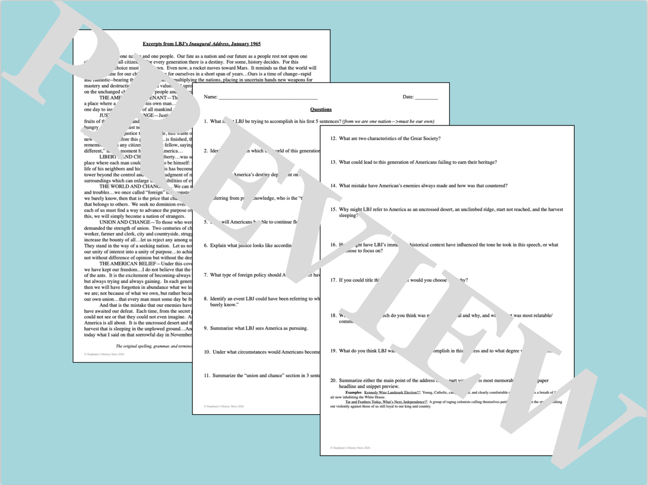 President Lyndon Johnson Inaugural Address Primary Source Analysis Activity
