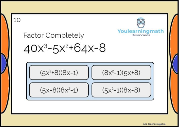Factoring 4 term polynomials by GROUPING - Google Quiz - Automatic ...