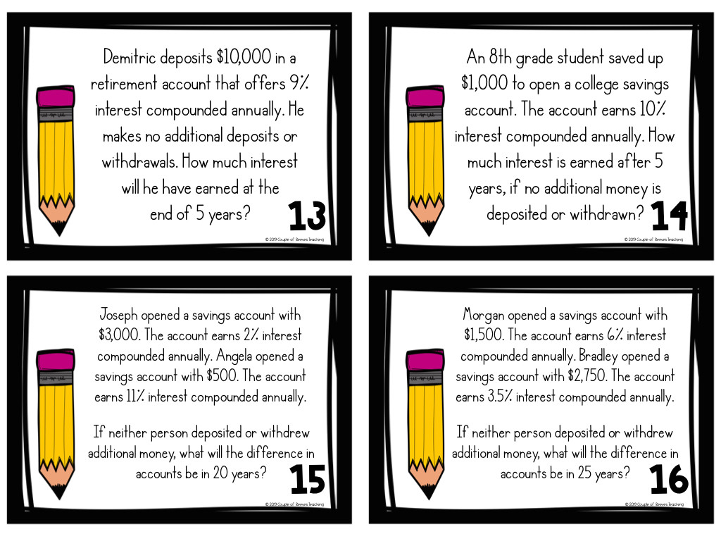 Financial Literacy Compound Interest Task Cards - Amped Up Learning