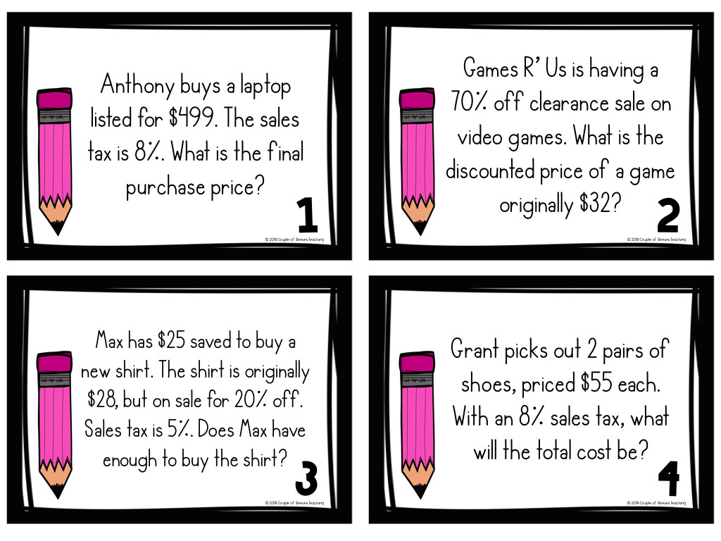 Financial Literacy Discount and Sales Tax Task Cards - Amped Up Learning