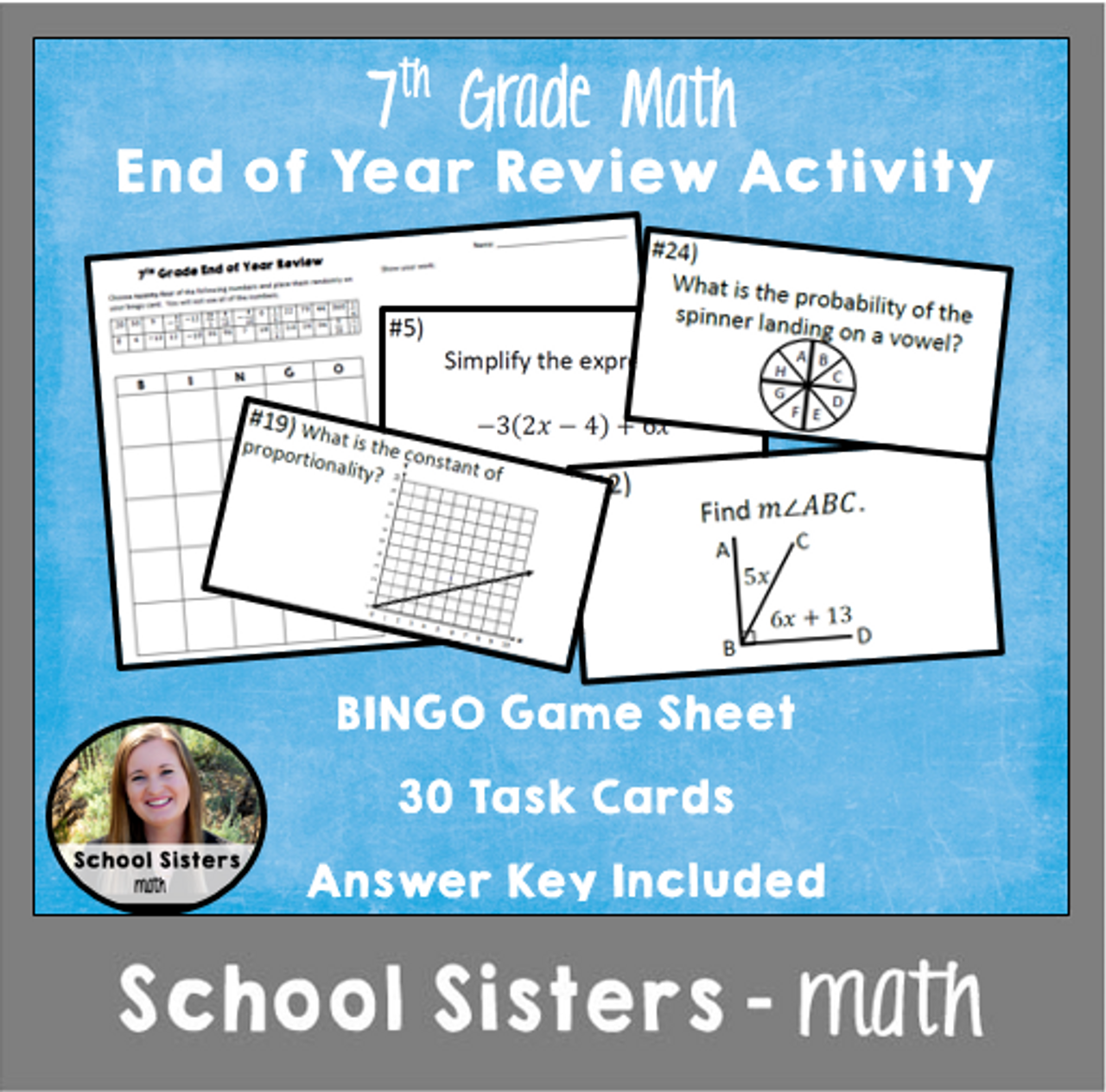 7th Grade Math End of Year Review - Bingo and Task Cards - Amped Up ...