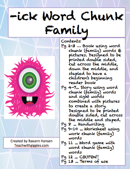 Ick Word Chunk Family - Amped Up Learning