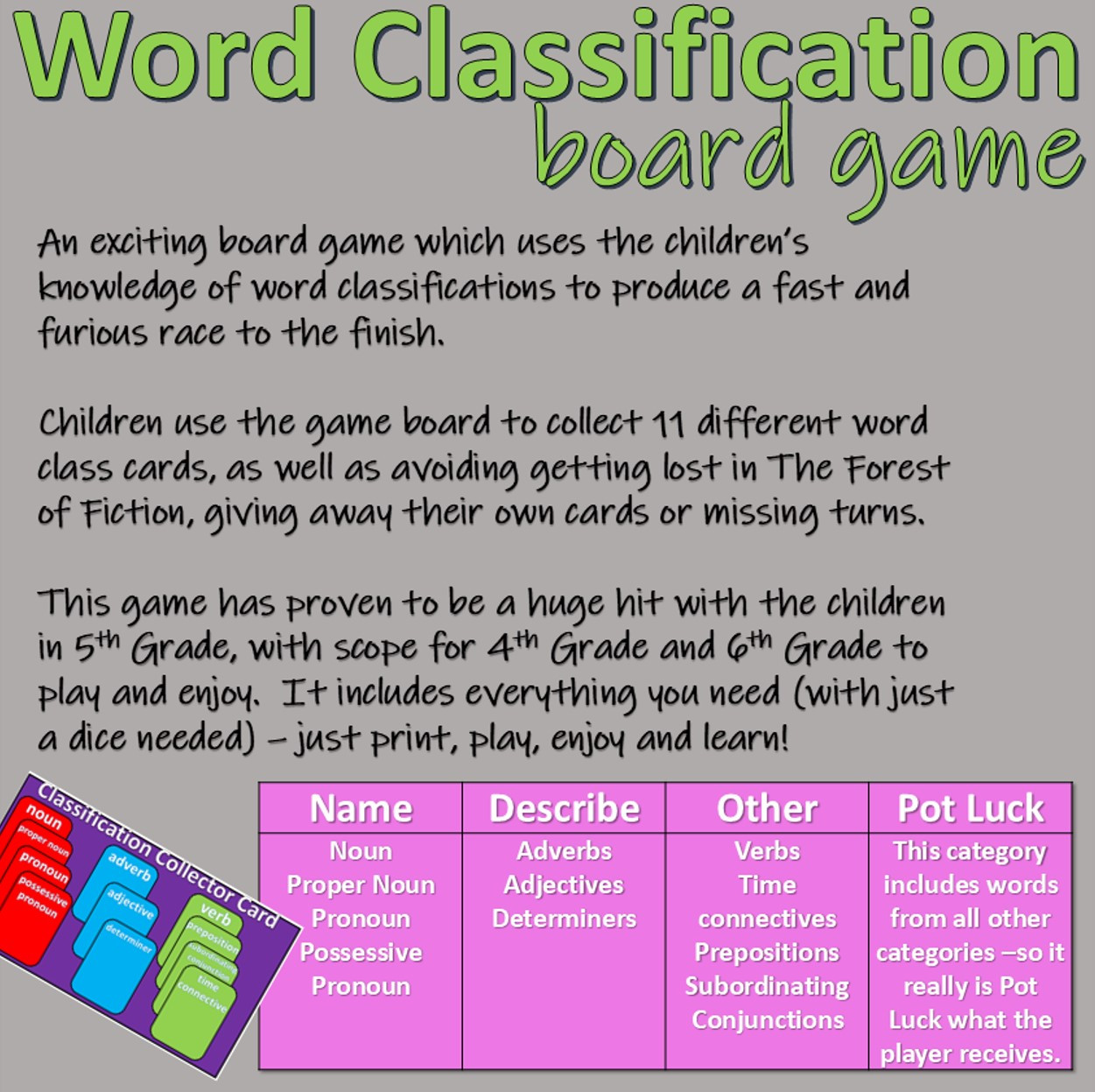 Word Classification Board Game -up to 8 players - Amped Up Learning