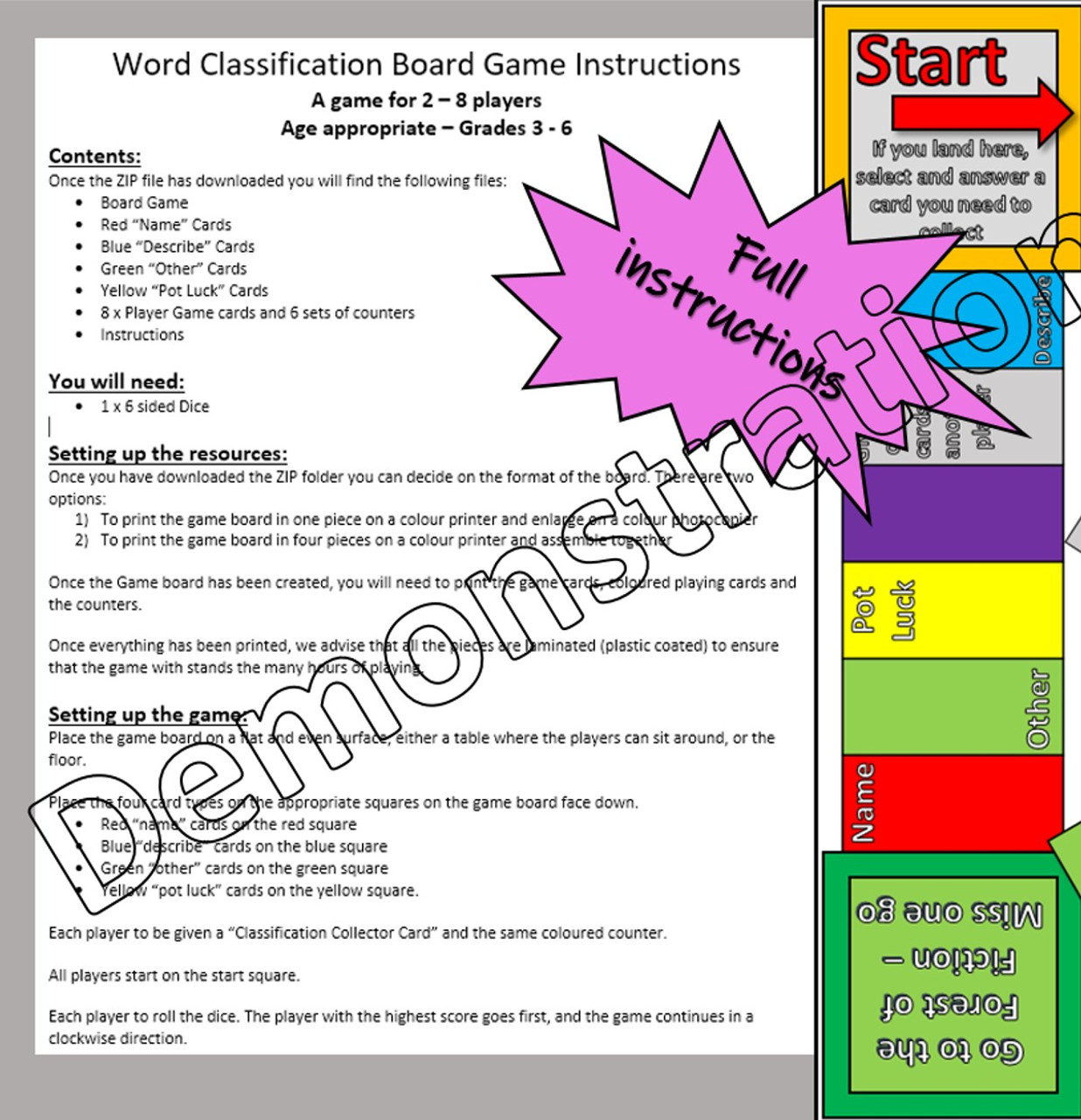 Word Classification Board Game -up to 8 players - Amped Up Learning