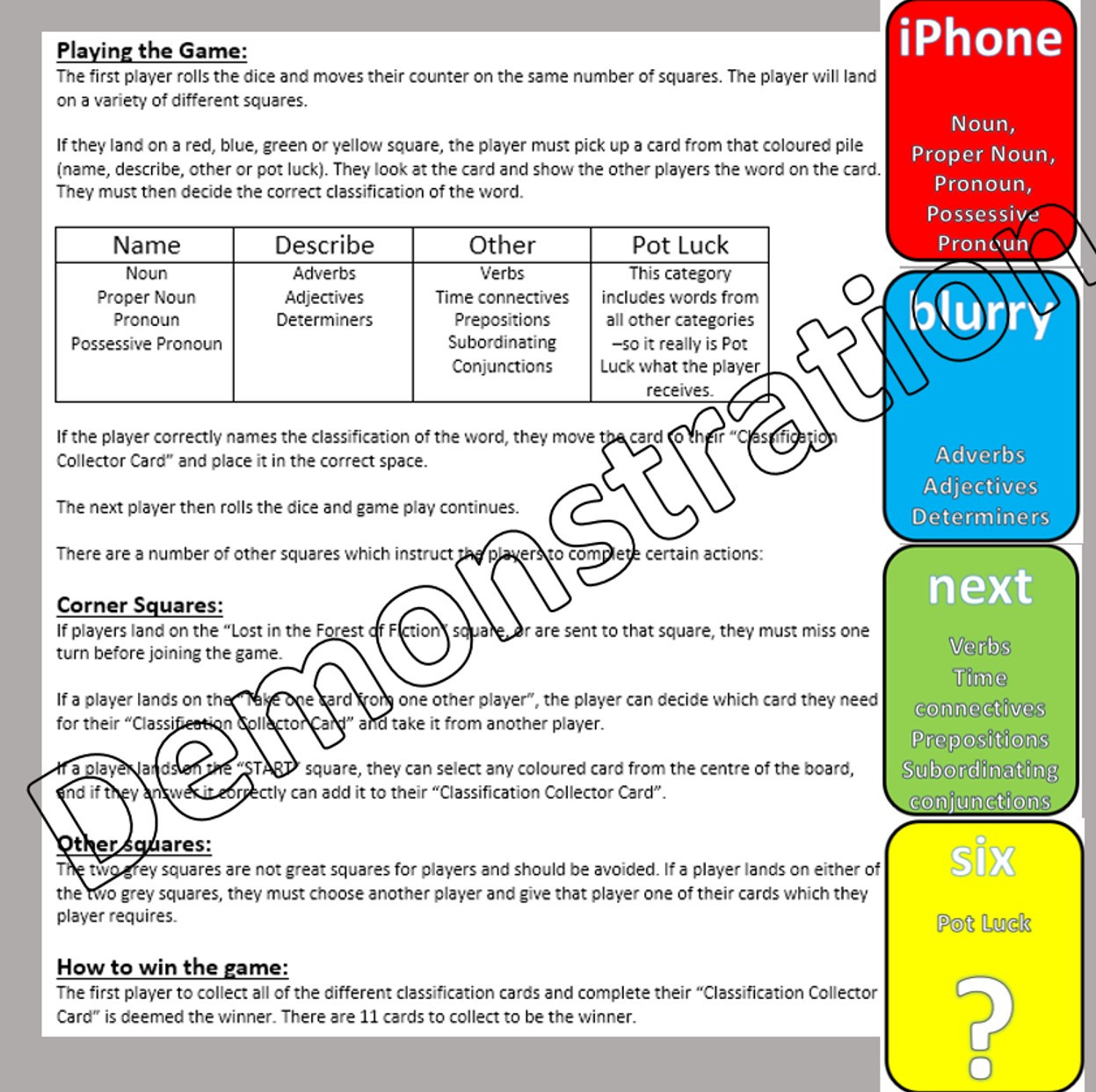 Word Classification Board Game -up to 8 players - Amped Up Learning