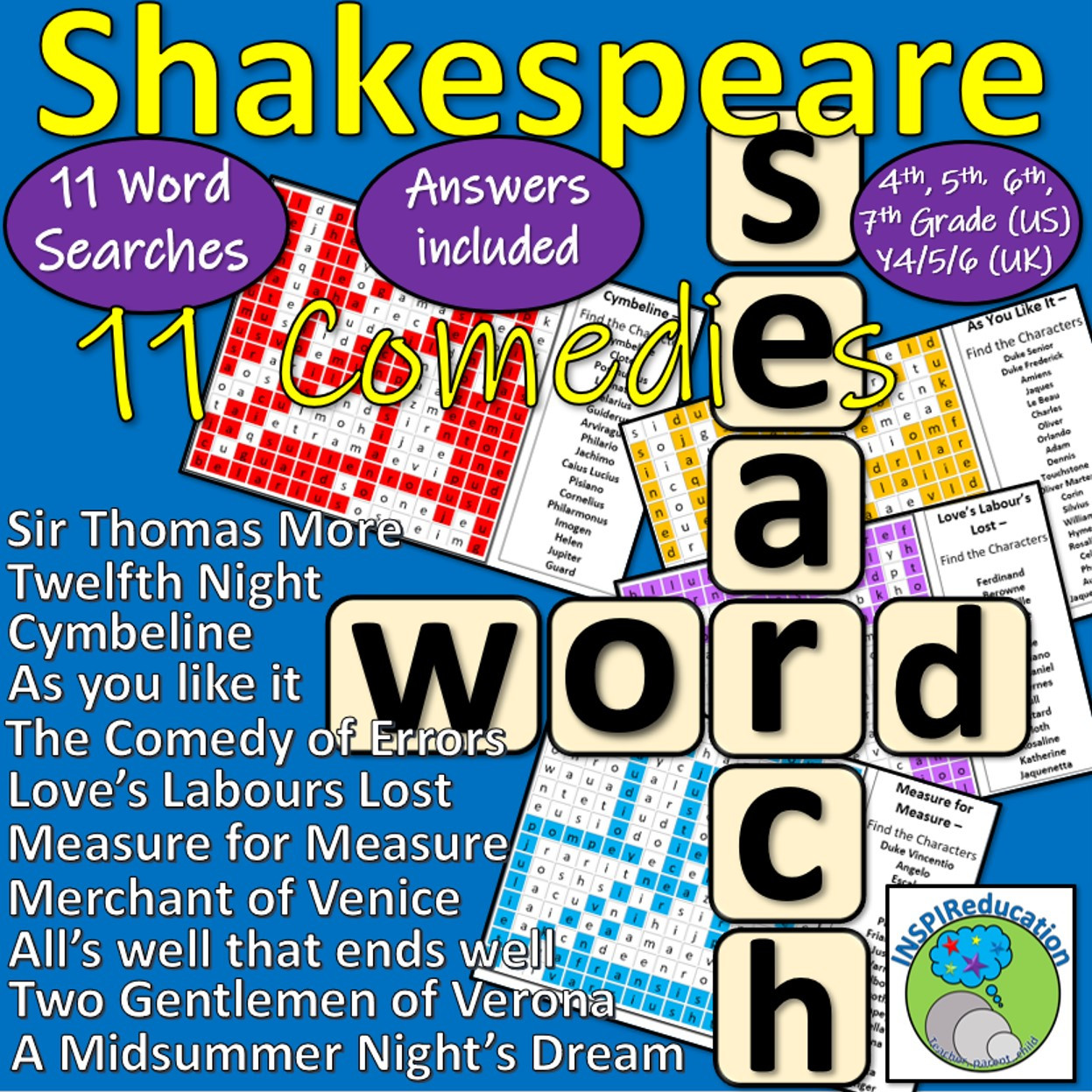 Shakespeare - The Comedy Plays - 11 word searches for character names ...