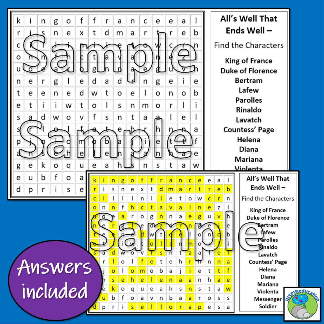 Shakespeare - The Comedy Plays - 11 word searches for character names ...