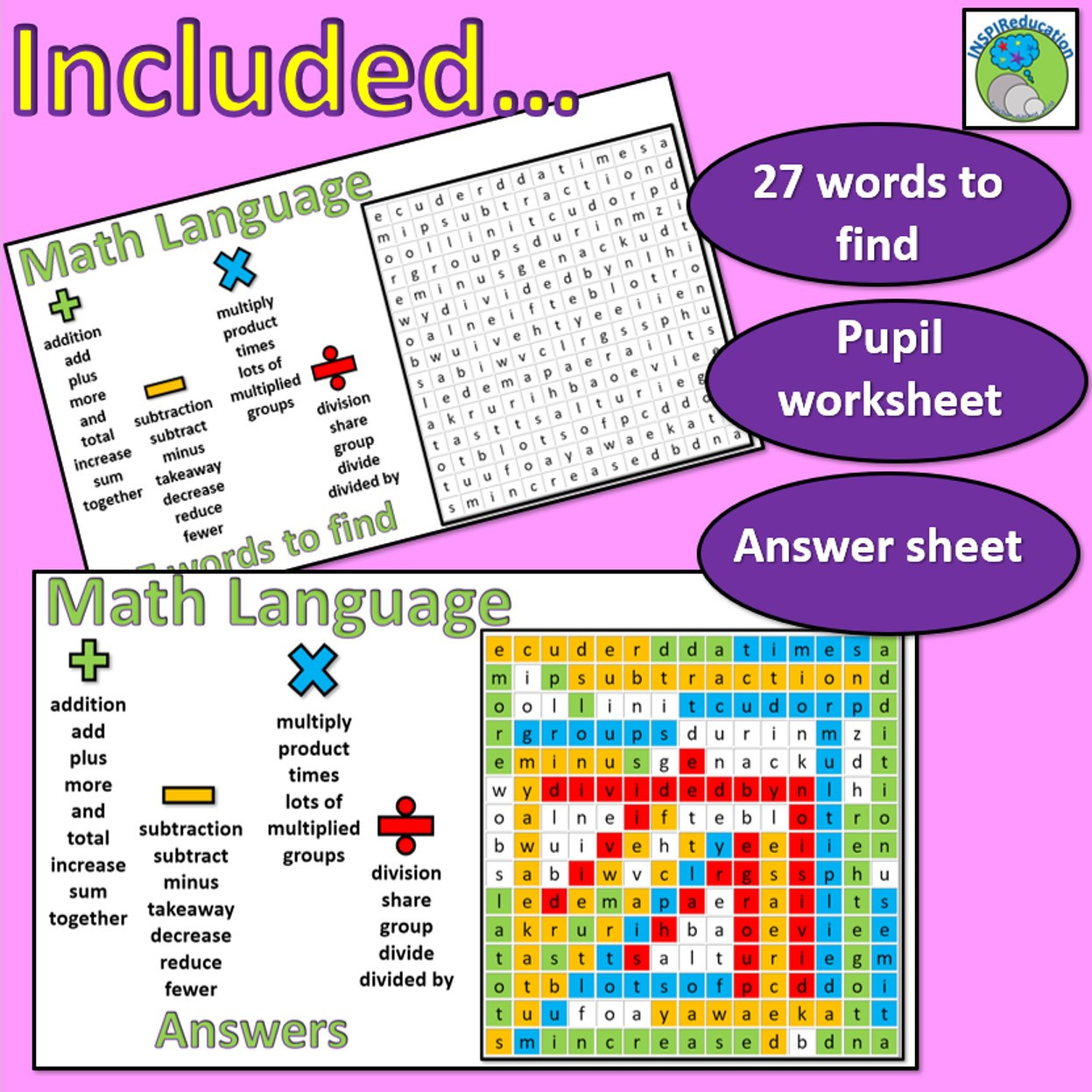 Four Operation Vocabulary Word Search - Learn the key words to support ...