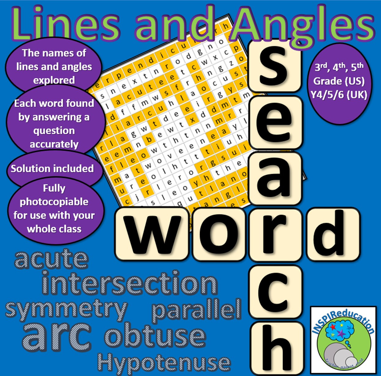Lines and Angles Vocabulary - Quiz and Word Search. Answer the ...