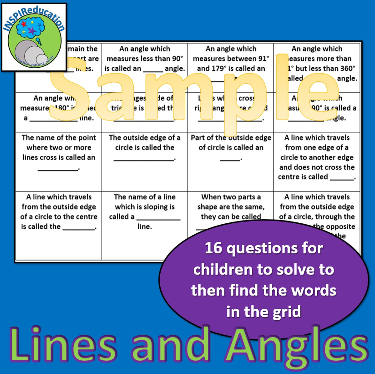 Lines and Angles Vocabulary - Quiz and Word Search. Answer the ...