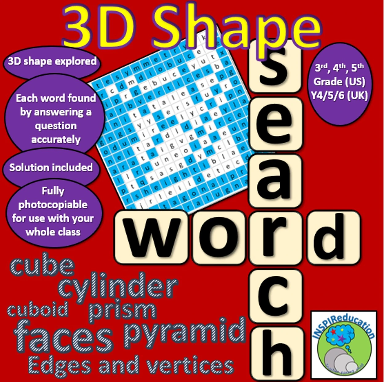 3D Shape Word Search - Solve the 20 Questions to find the 3D shapes ...