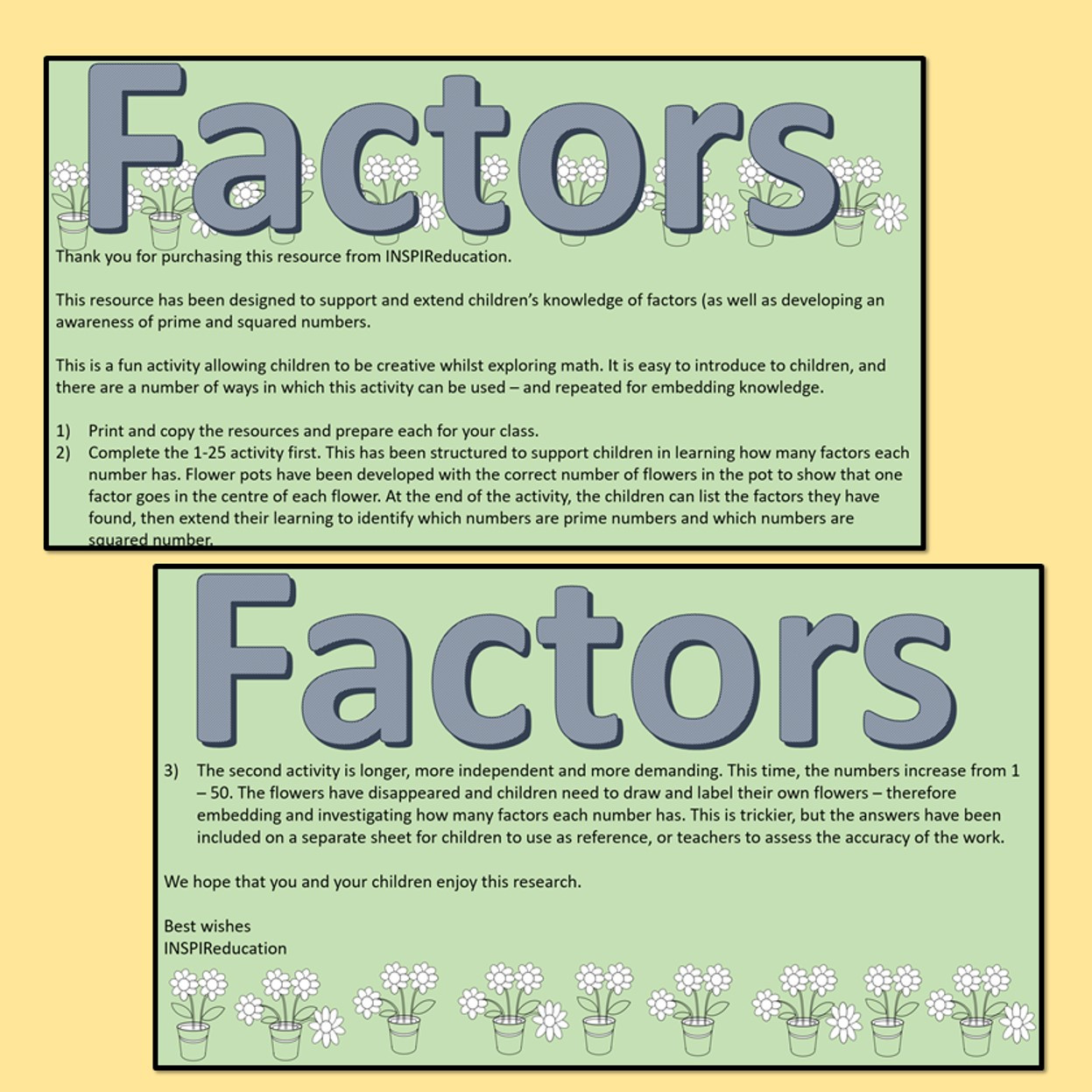 Factors of Numbers 1 - 50 including prime and square numbers (Draw ...