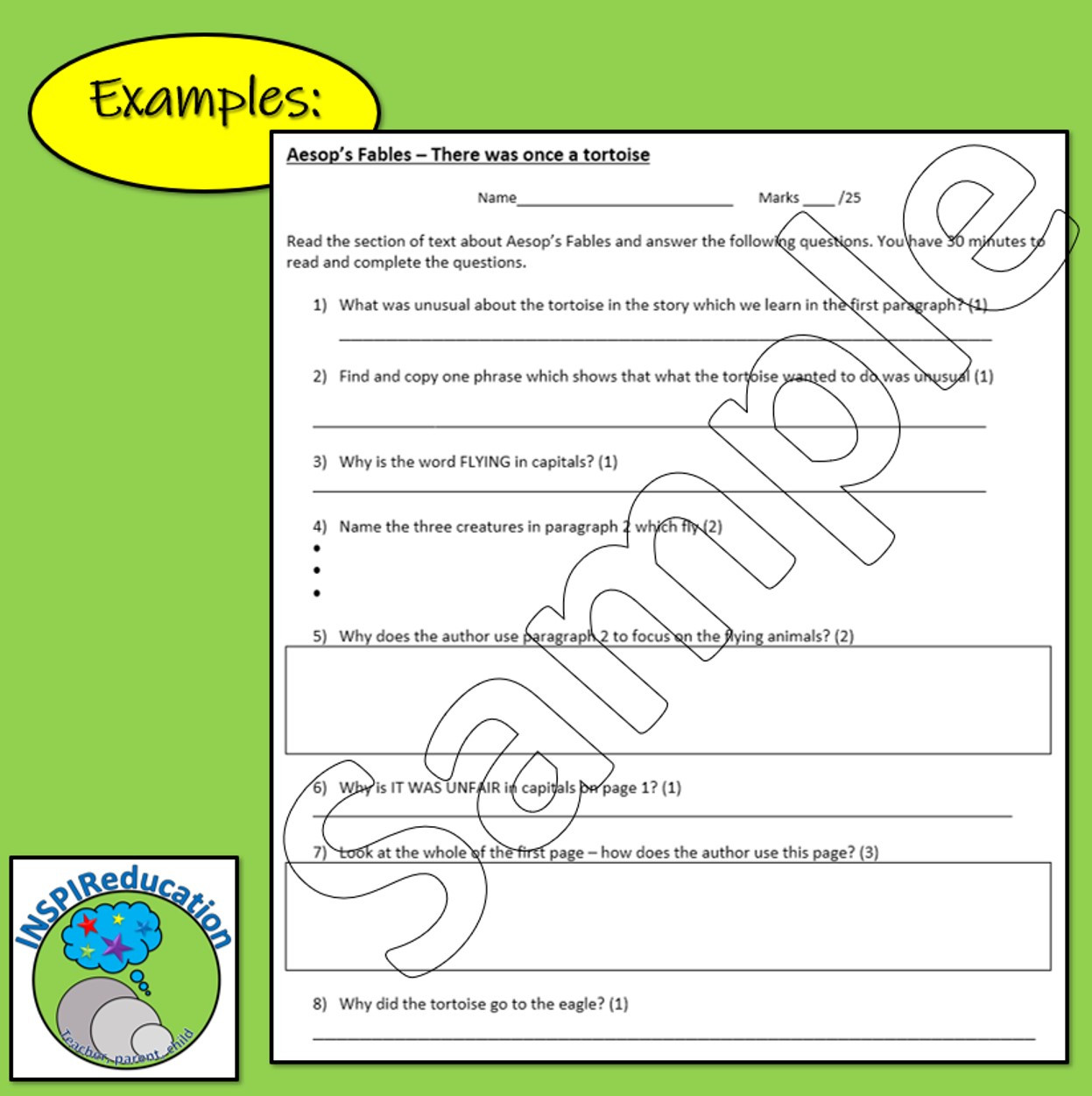 Aesop's Fables by Helen Ward: Comprehension, 10 sets of questions based ...