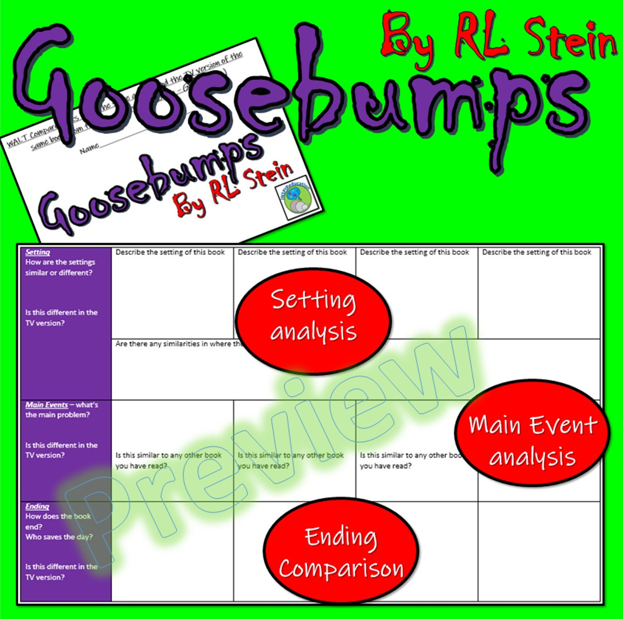 Goosebumps by RL Stein, Novel Comparison Worksheet/Resource Grid- FREE ...