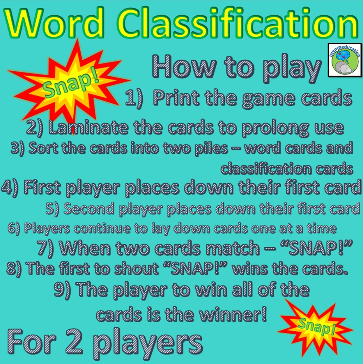 Word Classification - Snap! Game - 9 Word Classes included (Print, Cut ...