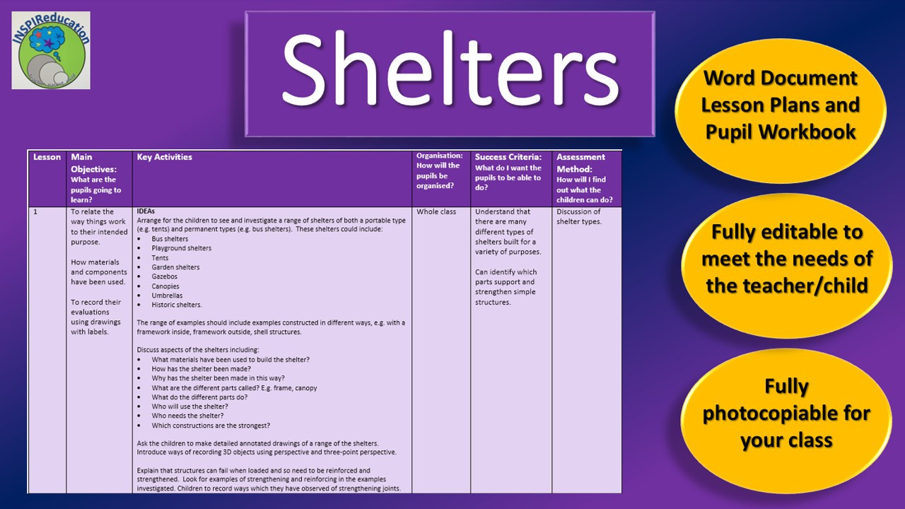 Design and Technology - STEM- Shelters and Structures, Lesson Plans and ...