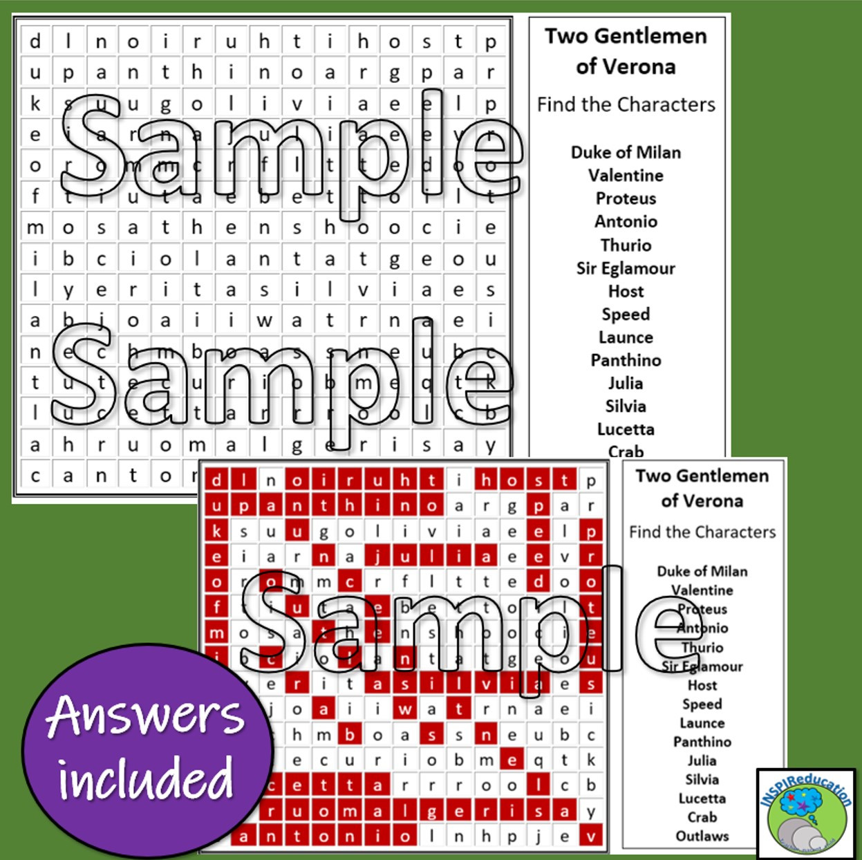 William Shakespeare - Two Gentlemen of Verona (Character Wordsearch ...