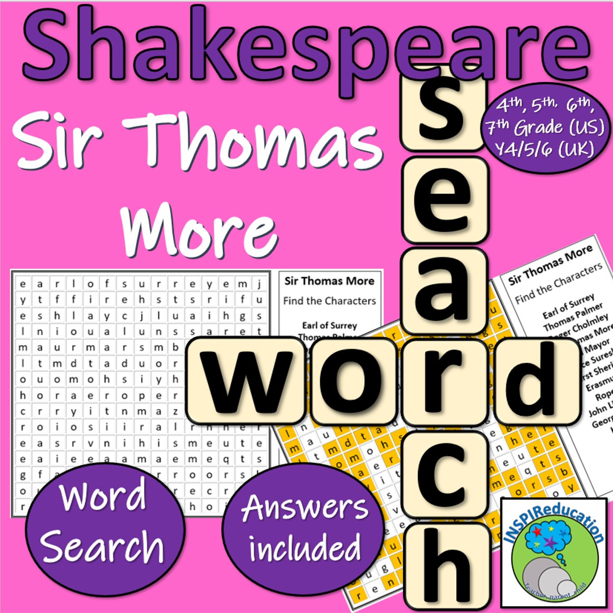 William Shakespeare - Sir Thomas More (Word search Character Names ...