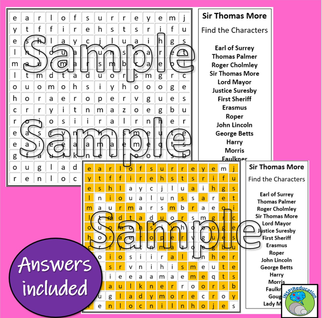 William Shakespeare - Sir Thomas More (Word search Character Names ...