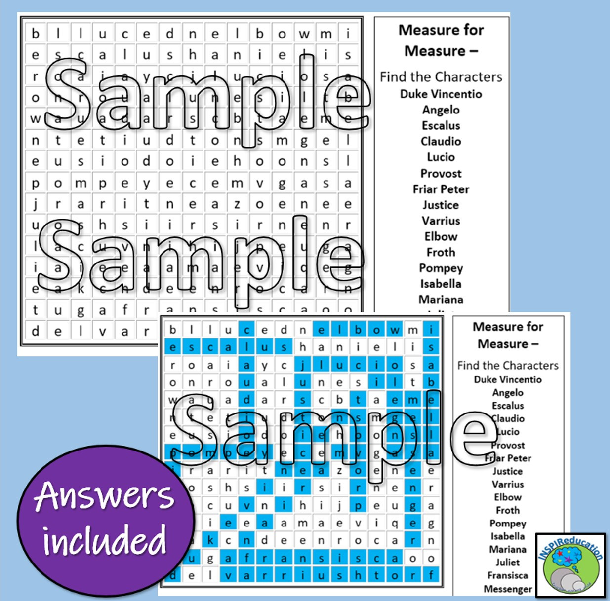 William Shakespeare - Measure for Measure (Wordsearch for Character ...