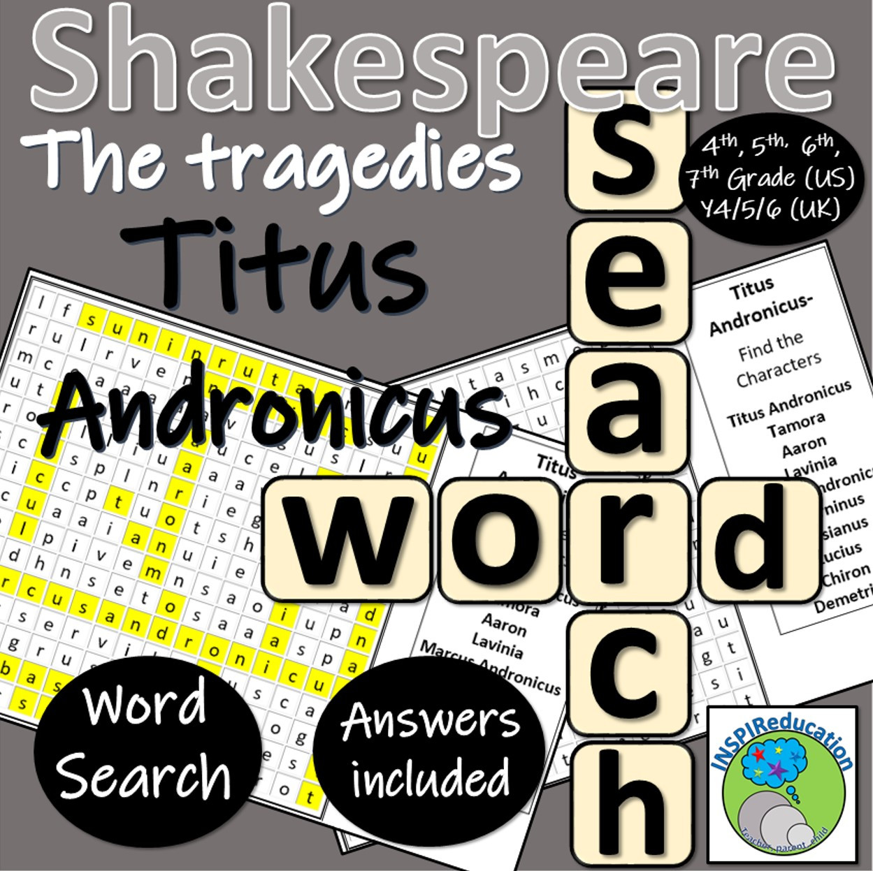 William Shakespeare Tragedies - Titus Andronicus (Character Wordsearch ...