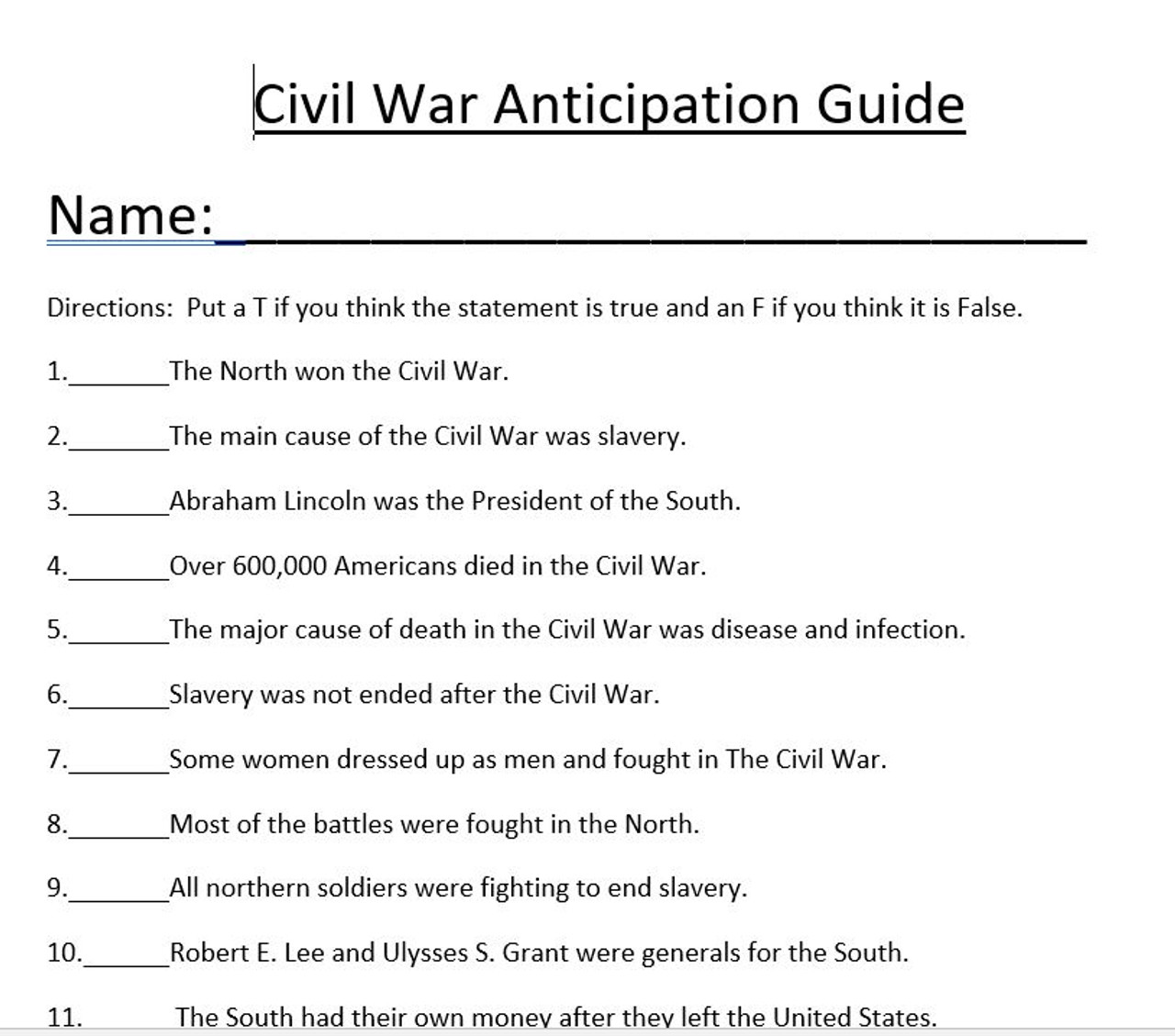 Civil War Unit Starter Pack: 5 assignments and 38 Bell Ringers - Amped ...