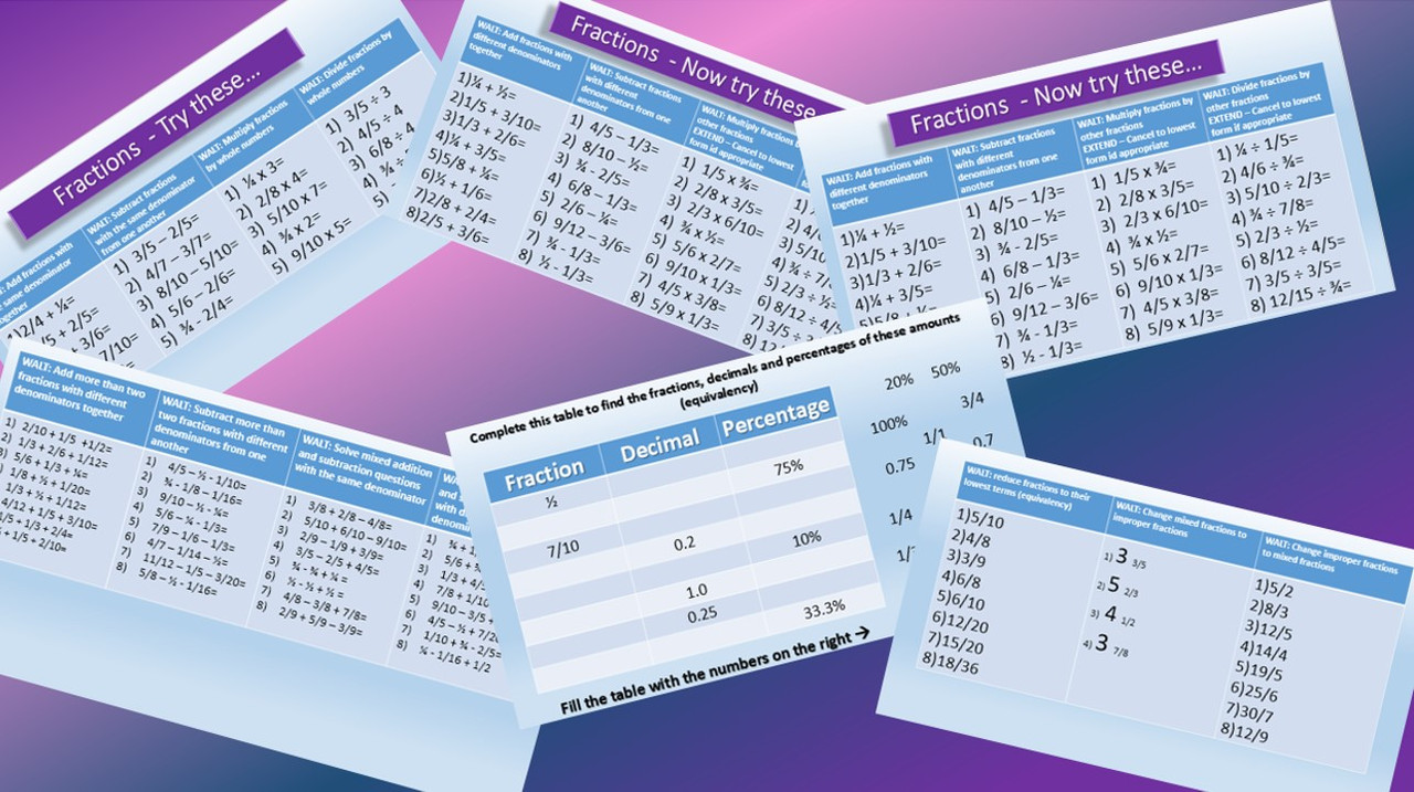Fractions - Four Operations (add, subtract, multiply and divide) A ...