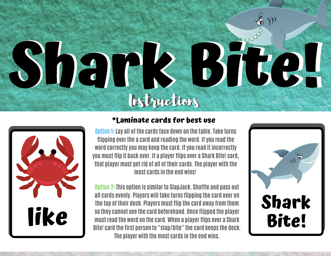 Shark Bite! A Kindergarten Sight Word Card Game - Amped Up Learning