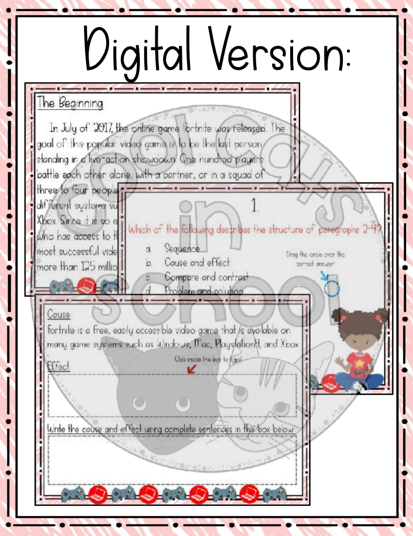 Distance Learning Fortnite Nonfiction Reading Comprehension Cause and ...