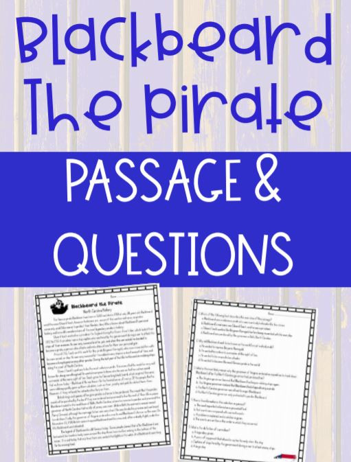 Blackbeard the Pirate Reading Passage and Comprehension Questions ...