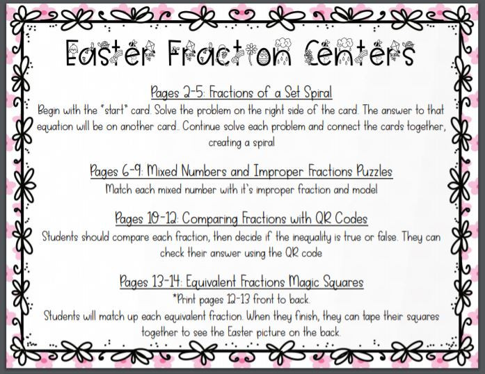 Spring Easter Fraction Centers Equivalent, Comparing, Mixed Numbers ...