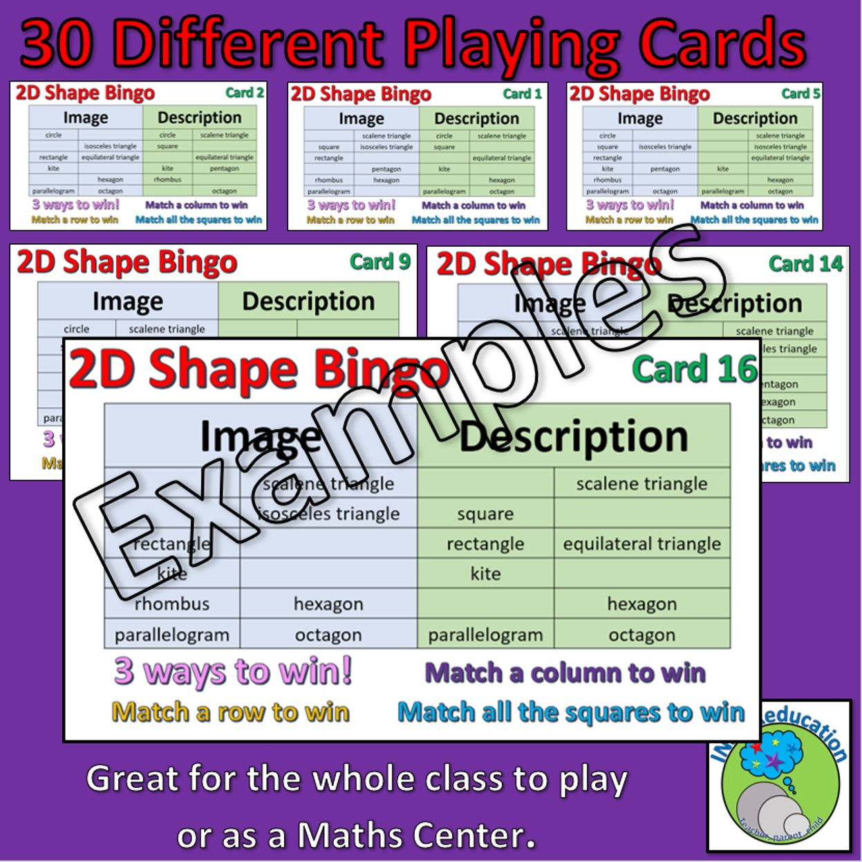 2D Shape Bingo - Images and Descriptions - for up to 30 Players - Amped ...