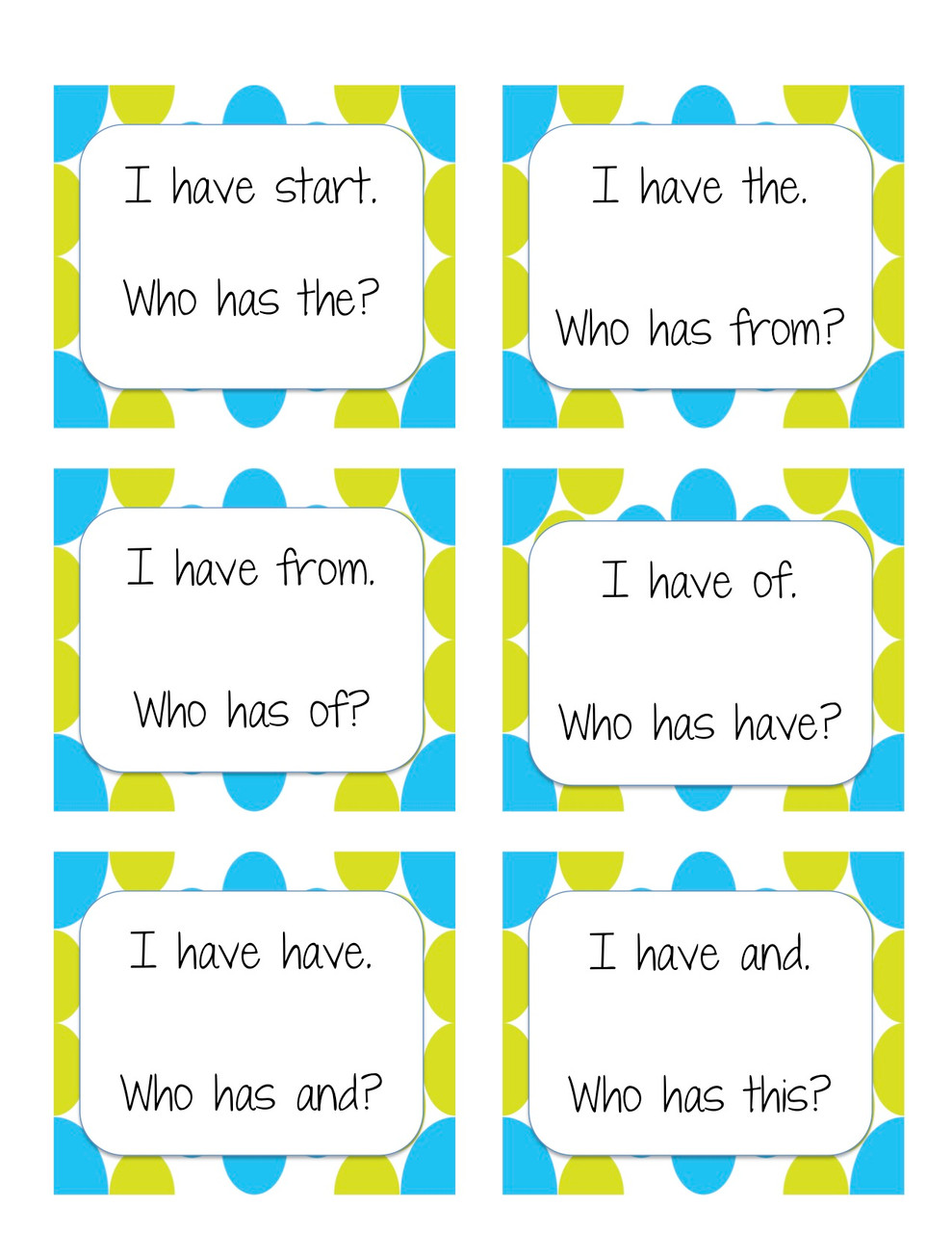 I Have Who Has Sight Words - set 1
