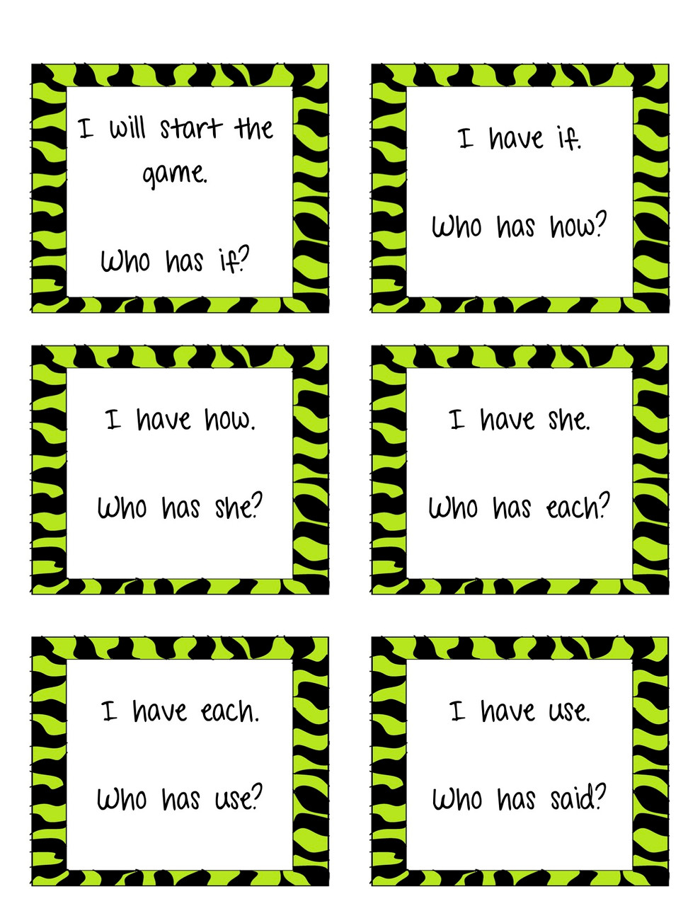 I Have Who Has Sight Words - set 2