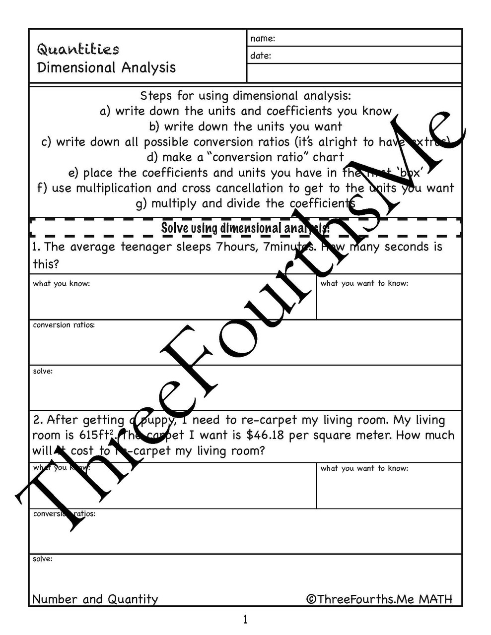 Dimensional Analysis Classwork / Homework - Amped Up Learning