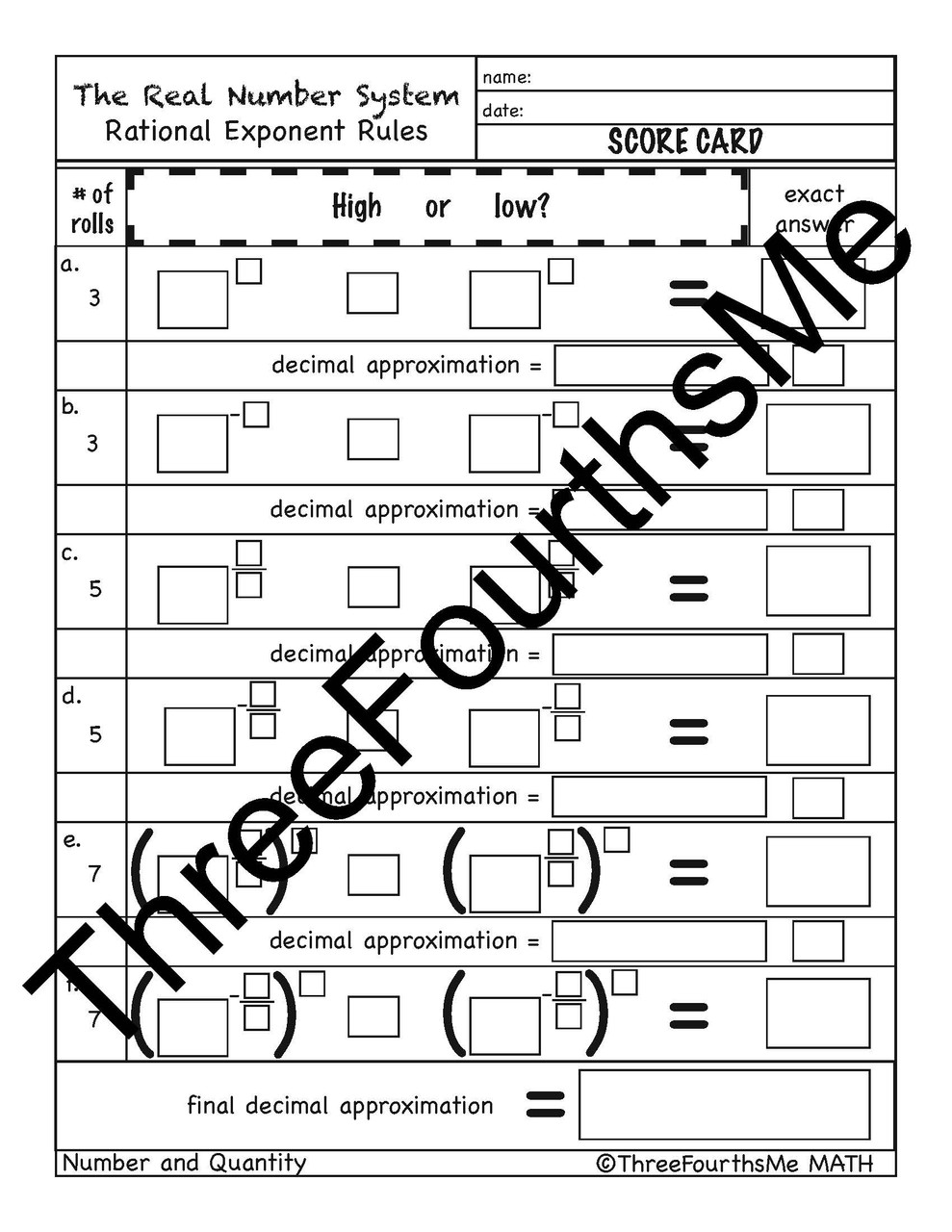 Rational Exponent Rules Activity - Amped Up Learning