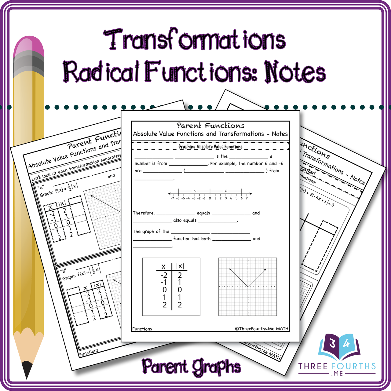 Radical (Square Root) Function Transformations Scaffolded Notes - Amped ...