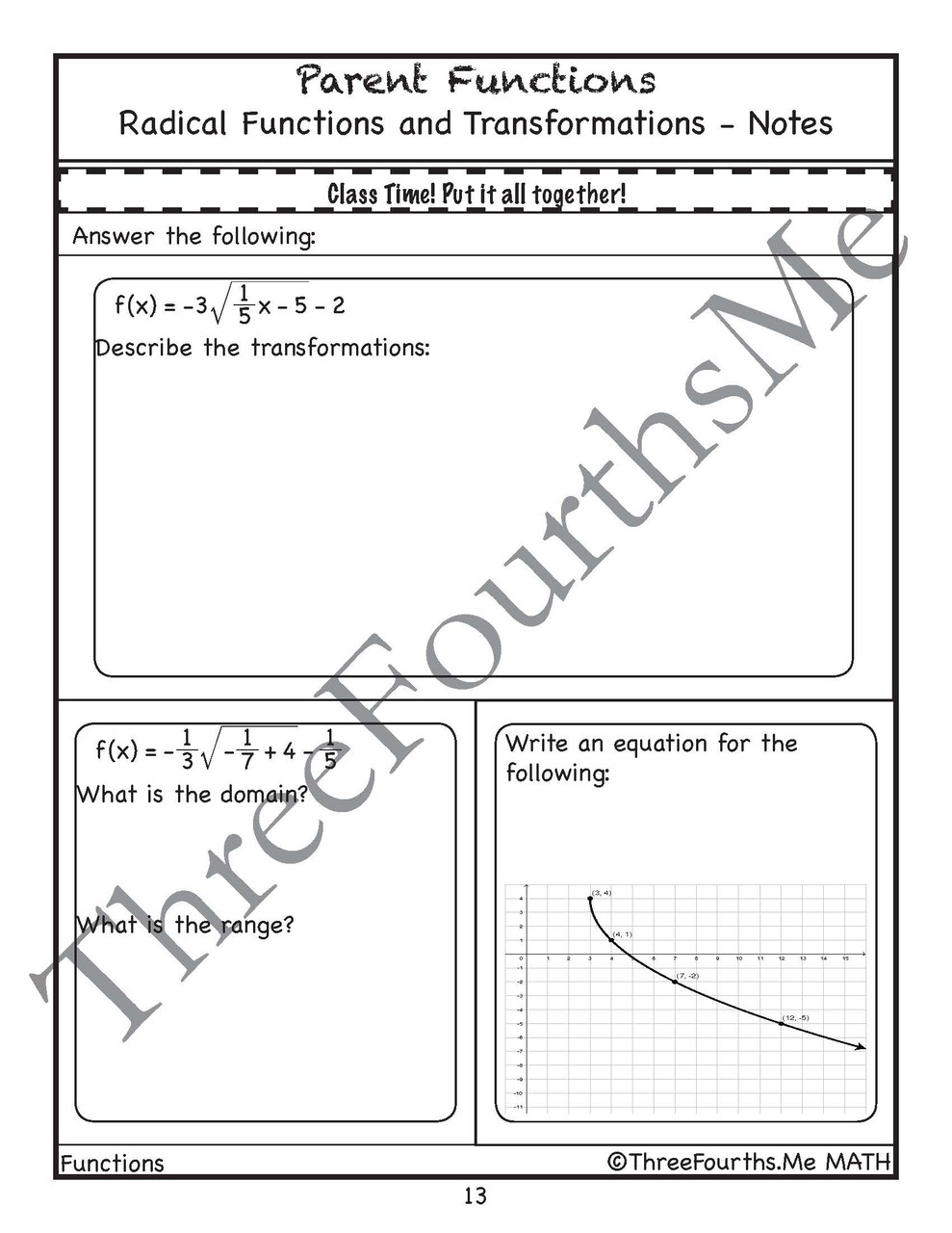 Radical (Square Root) Function Transformations Scaffolded Notes - Amped ...